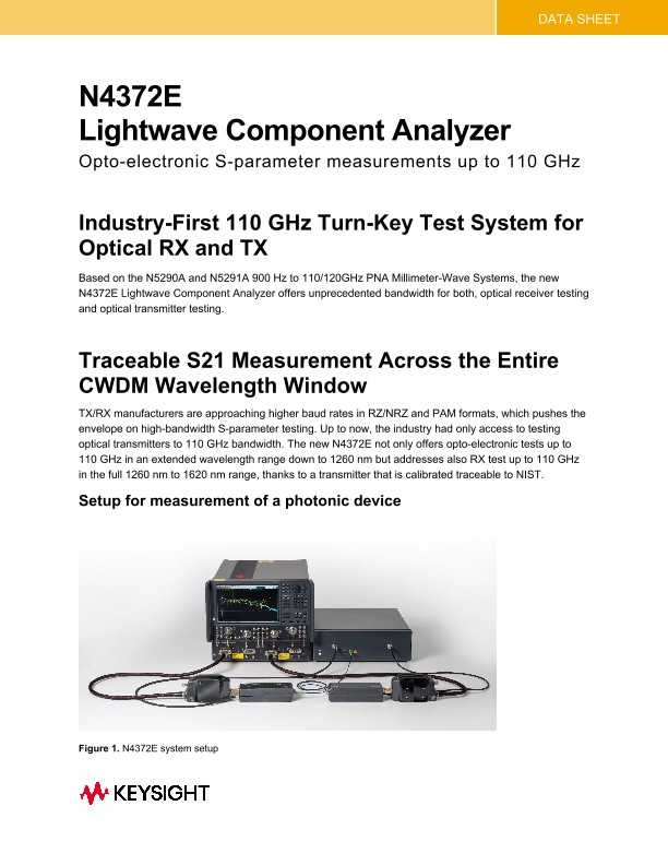 N4372E Lightwave Component Analyzer, 110 GHz PDF Asset Page | Keysight